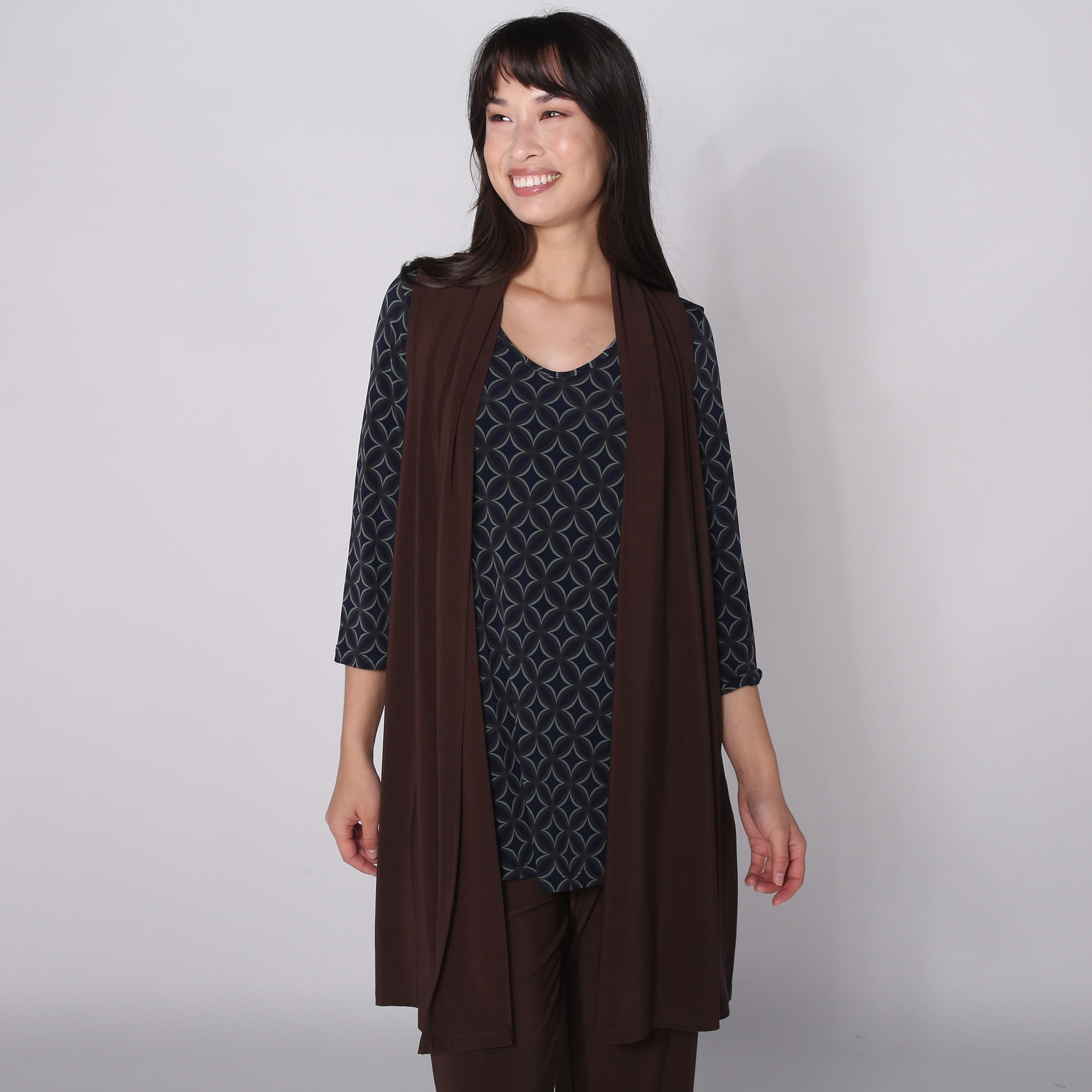 Kim & Co. Deluxe Brazil Knit Essential Sleeveless Duster with Side ...