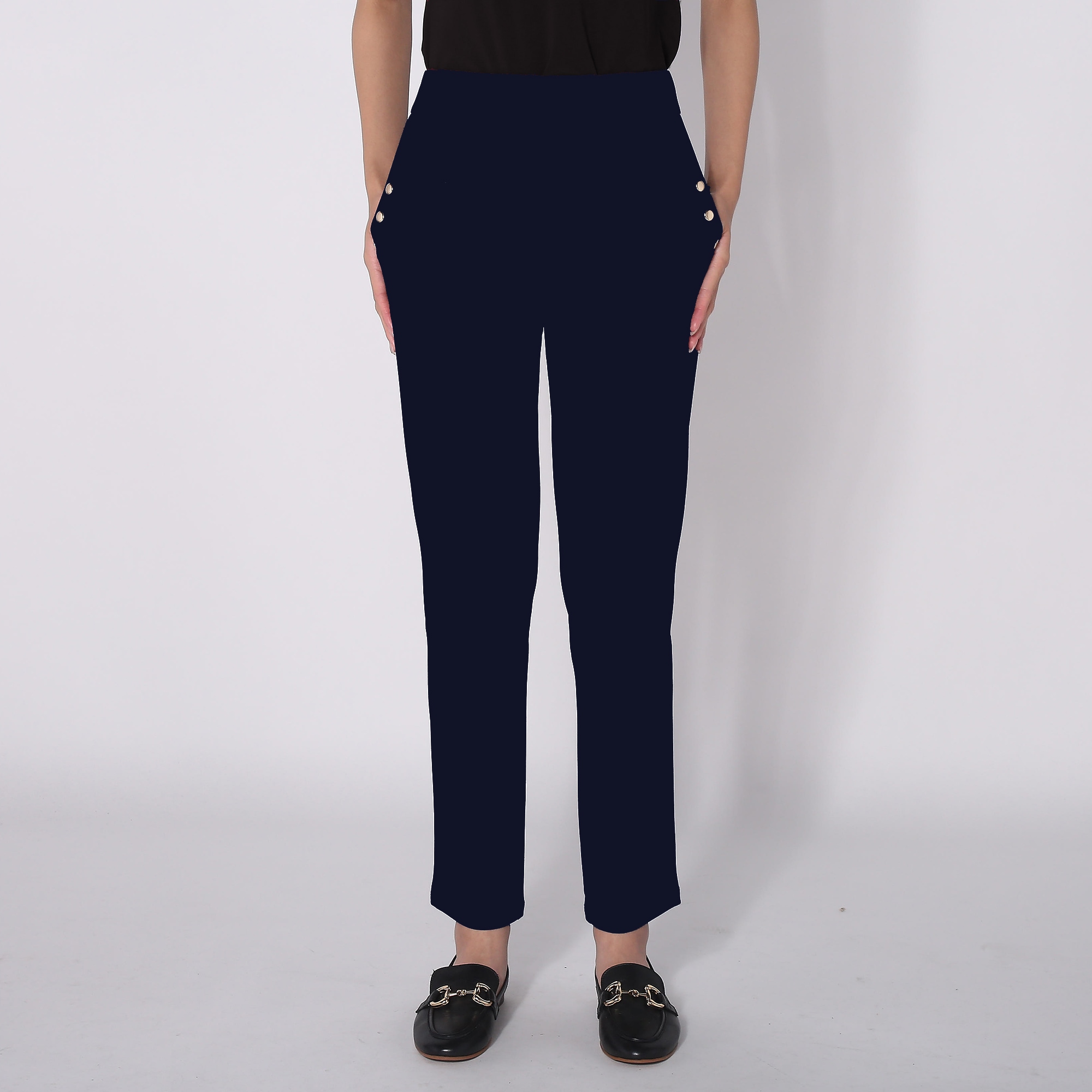 Nina Leonard Elastic Waist Narrow Leg Pant with Pockets and Studs - TSC.ca