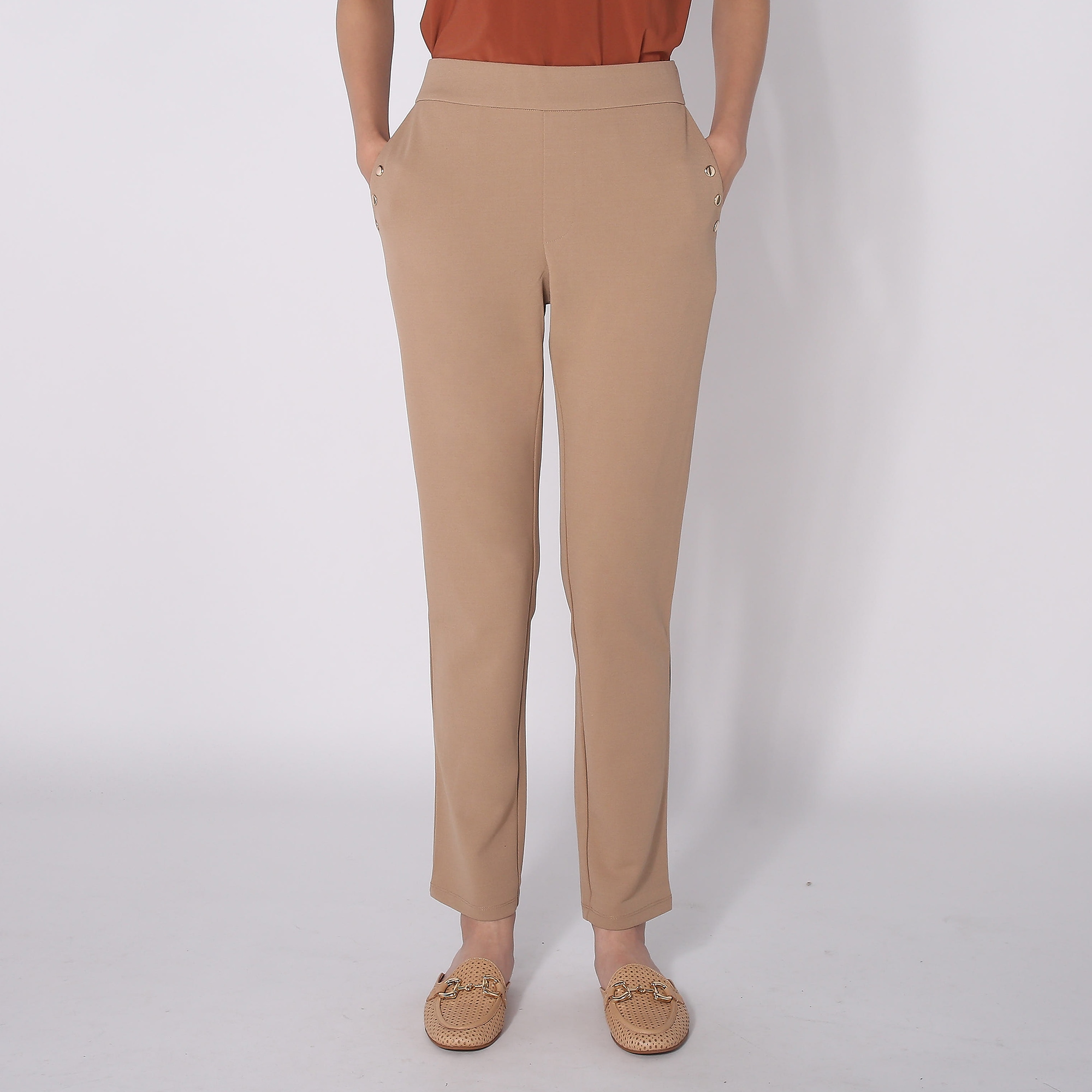 Nina Leonard Elastic Waist Narrow Leg Pant with Pockets and Studs - TSC.ca