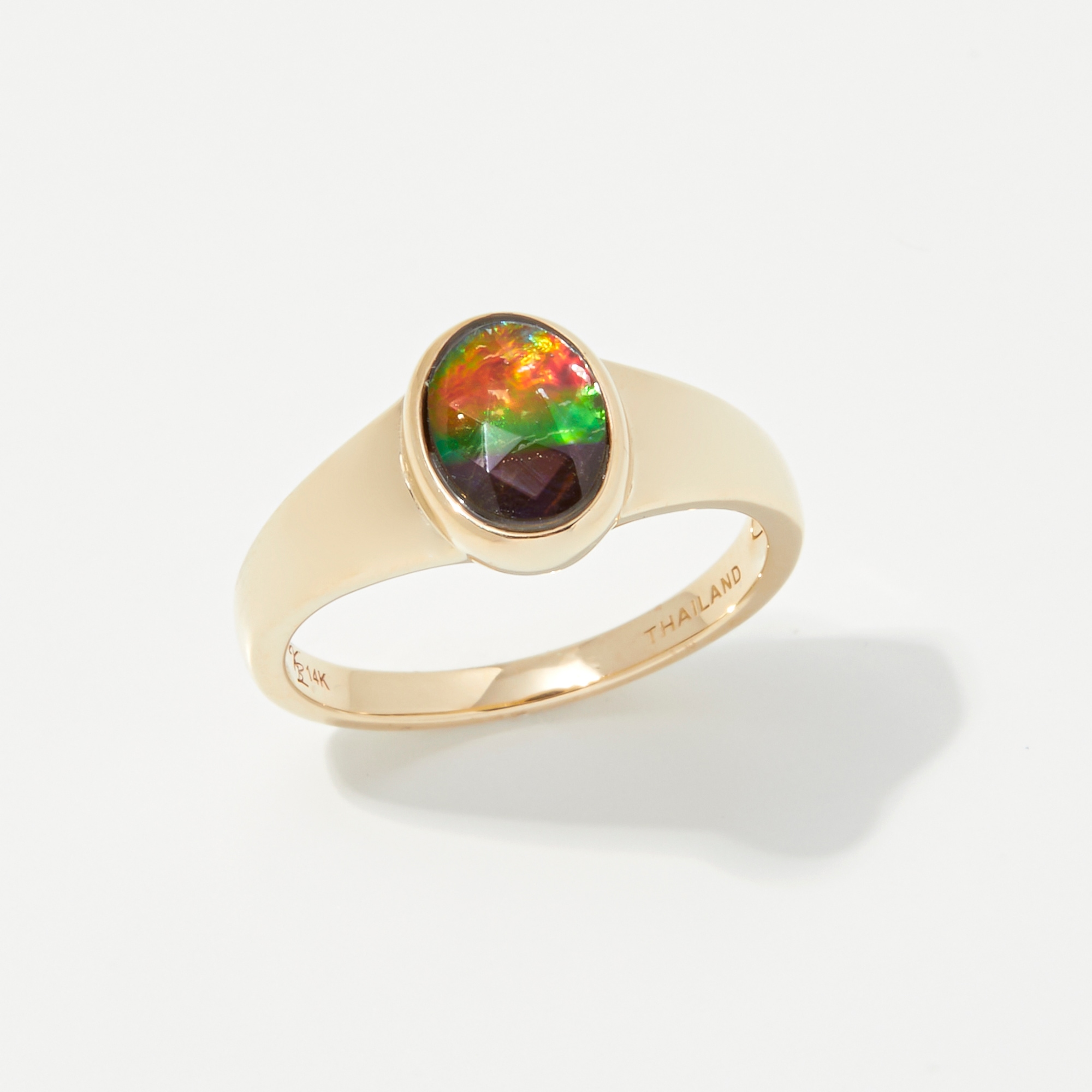 Canadian Ammolite Gems 14K Yellow Gold Oval Ammolite Ring - TSC.ca