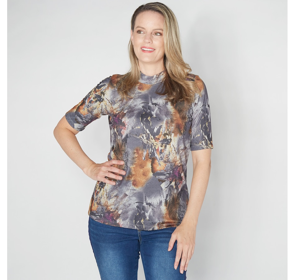 Mr. Max Omega Knit Digital Print Elbow Length Sleeve Mockneck Top - TSC.ca