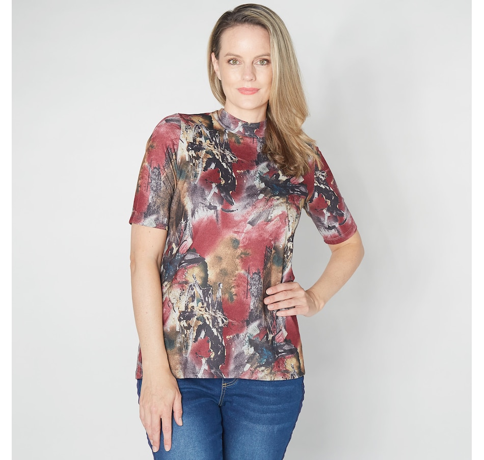 Mr. Max Omega Knit Digital Print Elbow Length Sleeve Mockneck Top - TSC.ca