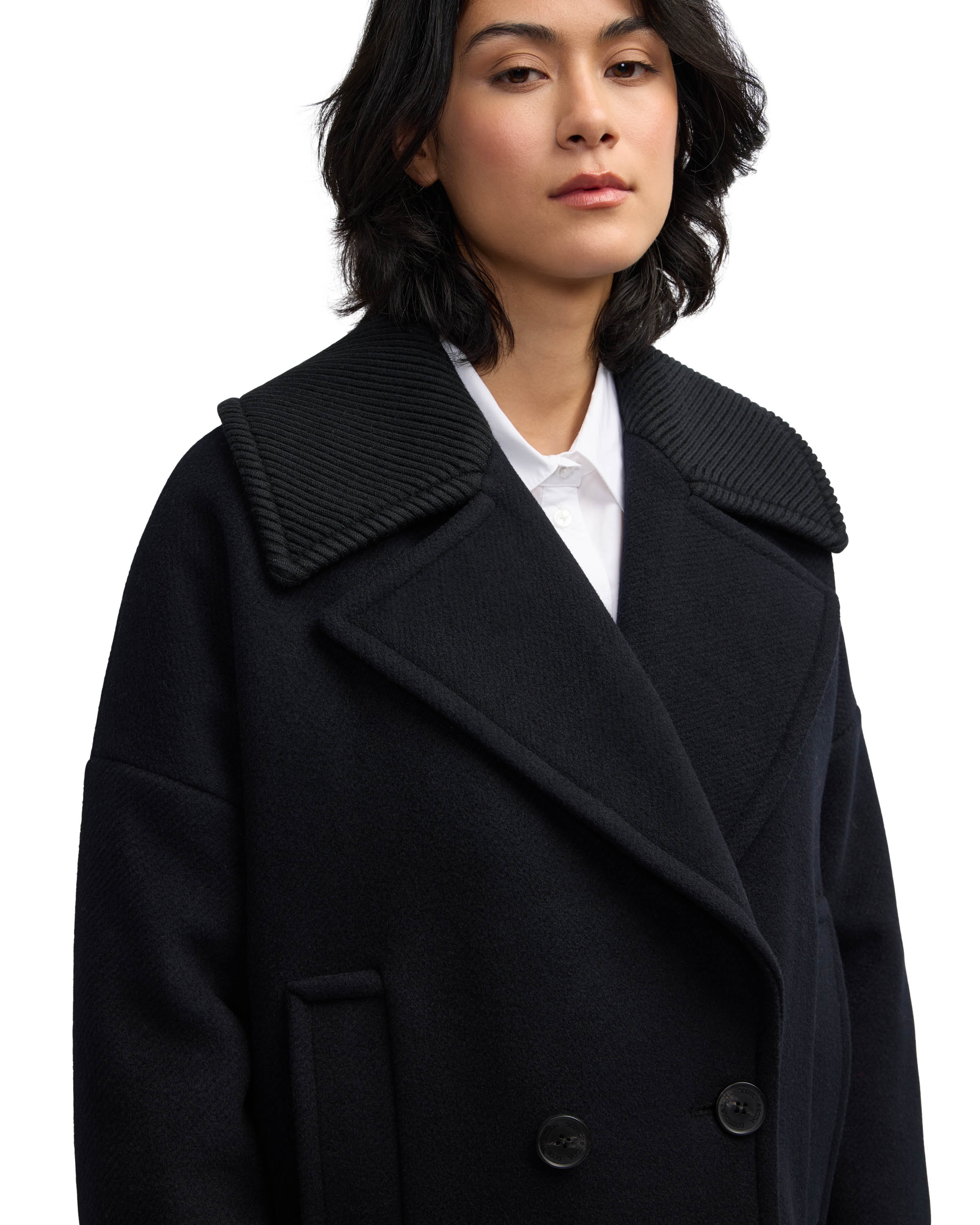 Scotch & Soda Sigrid Women's Long Wool Oversized Coat with Knit Collar ...