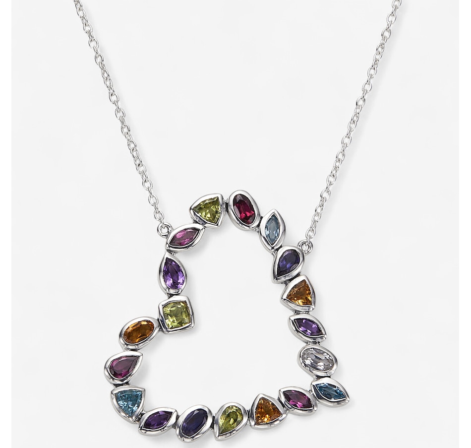 Samuel B Collection Sterling Silver/18K Multi Gemstone Heart Necklace ...