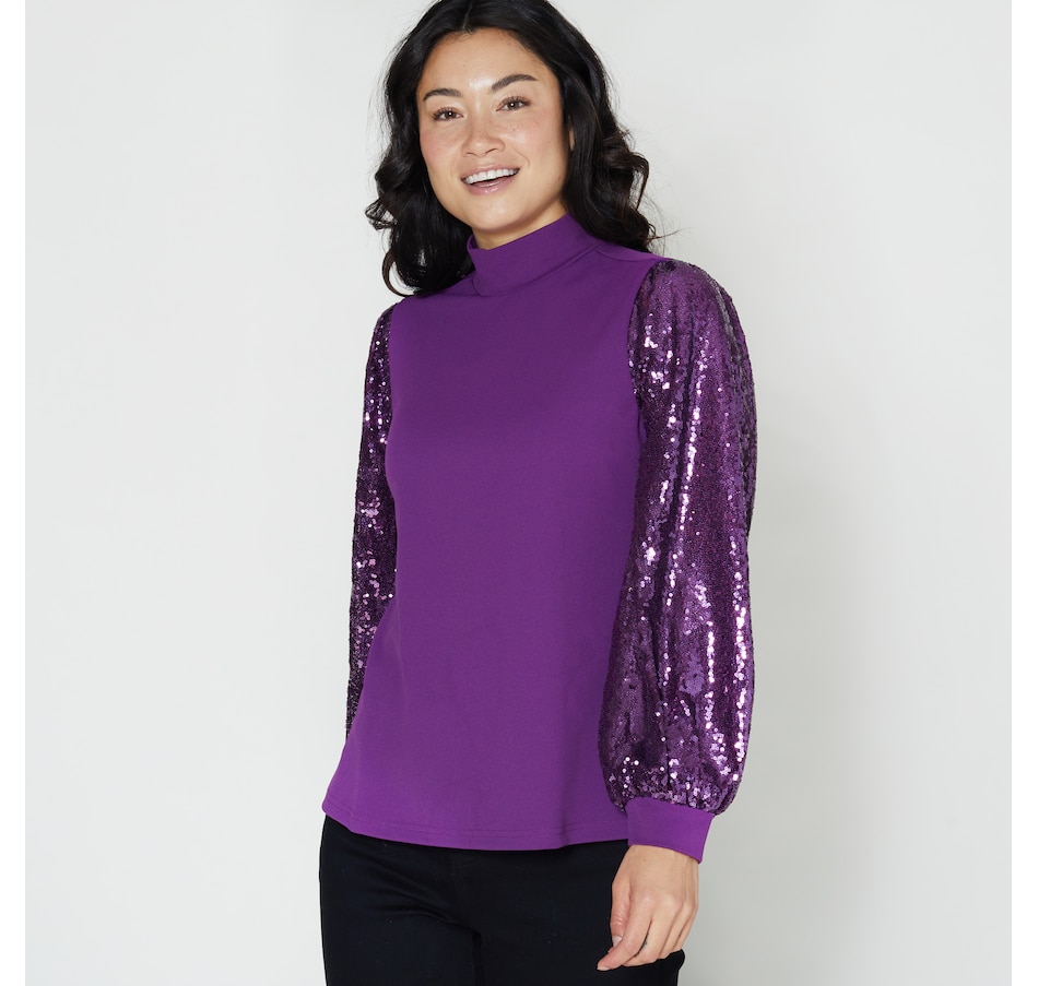 Diane Gilman Sequin Sleeve Mock Neck Top - TSC.ca