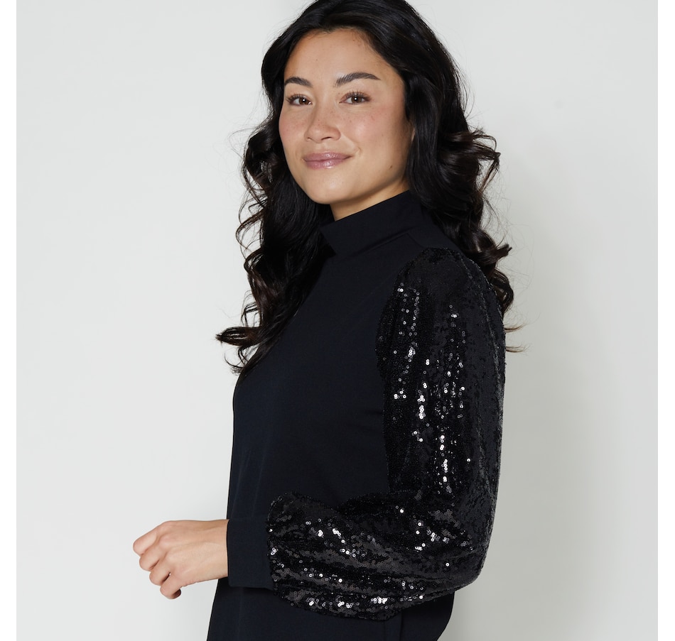 Diane Gilman Sequin Sleeve Mock Neck Top - TSC.ca