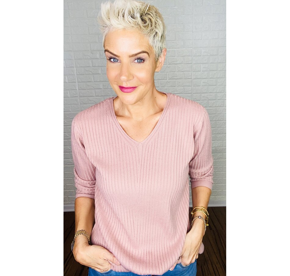 Joan Rivers Classics Collection Long Sleeve V-Neck Ribbed Sweater - TSC.ca