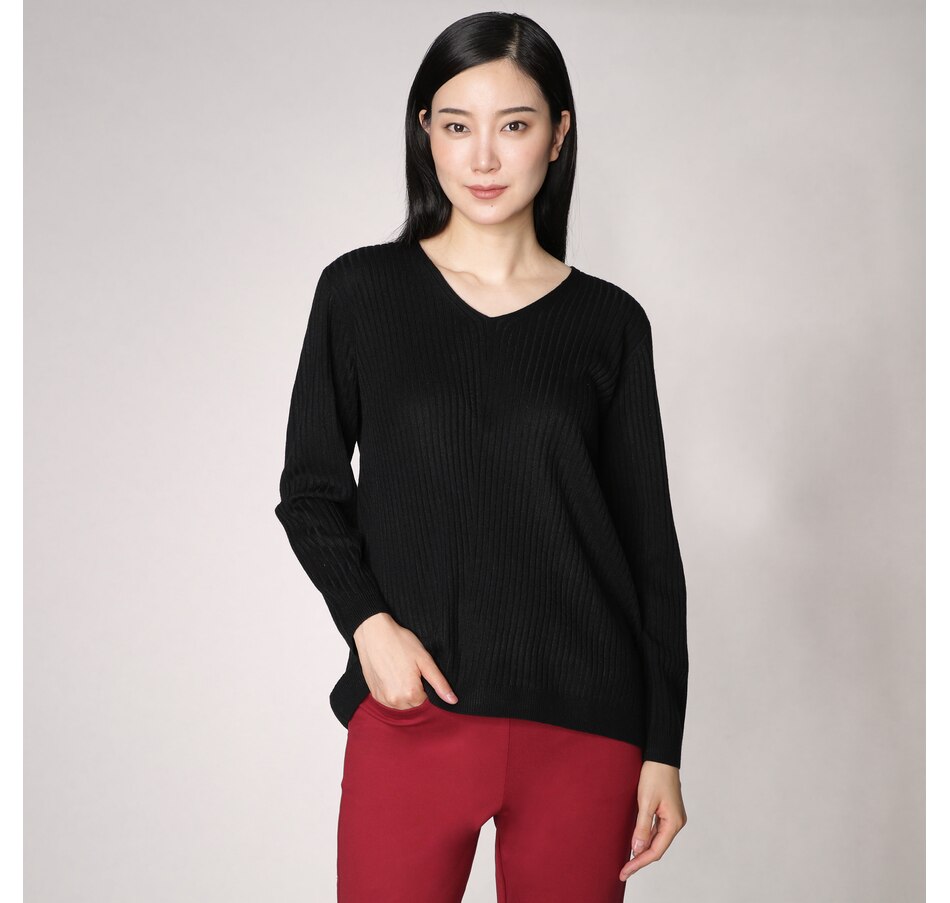 Joan Rivers Classics Collection Long Sleeve V-Neck Ribbed Sweater - TSC.ca