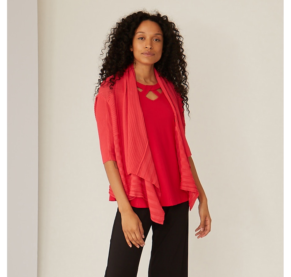 Orange Fashion Village Ribbed Cascade Front Cardigan - TSC.ca