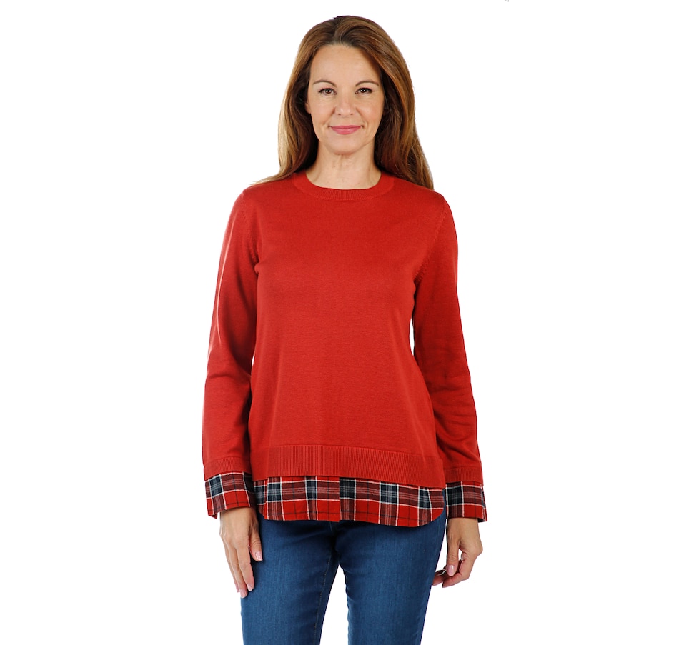 Joan Rivers Classics Collection Long Sleeve Sweater with Plaid Details ...
