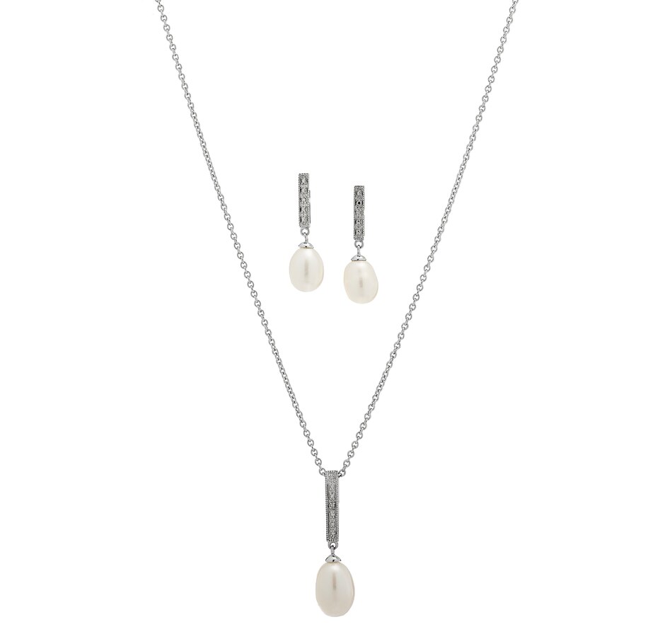 Imperial Pearls Sterling Silver 8.5mm Freshwater Pearl & Diamond ...