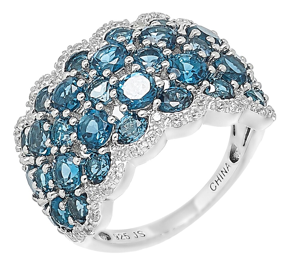 Sterling Silver London Blue Topaz & White Zircon Bold Band Ring - TSC.ca