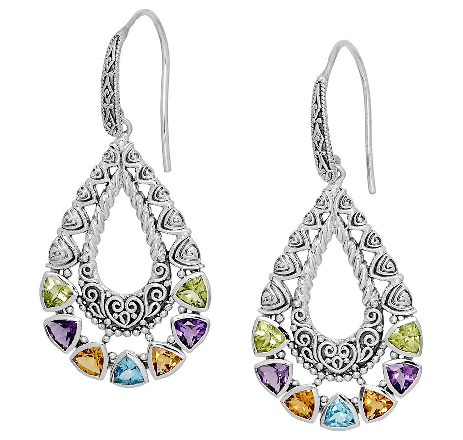 Samuel B Collection Sterling Silver Pear Shape Multi Gemstone Earrings ...