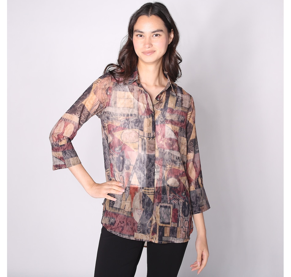 Red Coral Ruffle Sleeve Print Blouse - TSC.ca