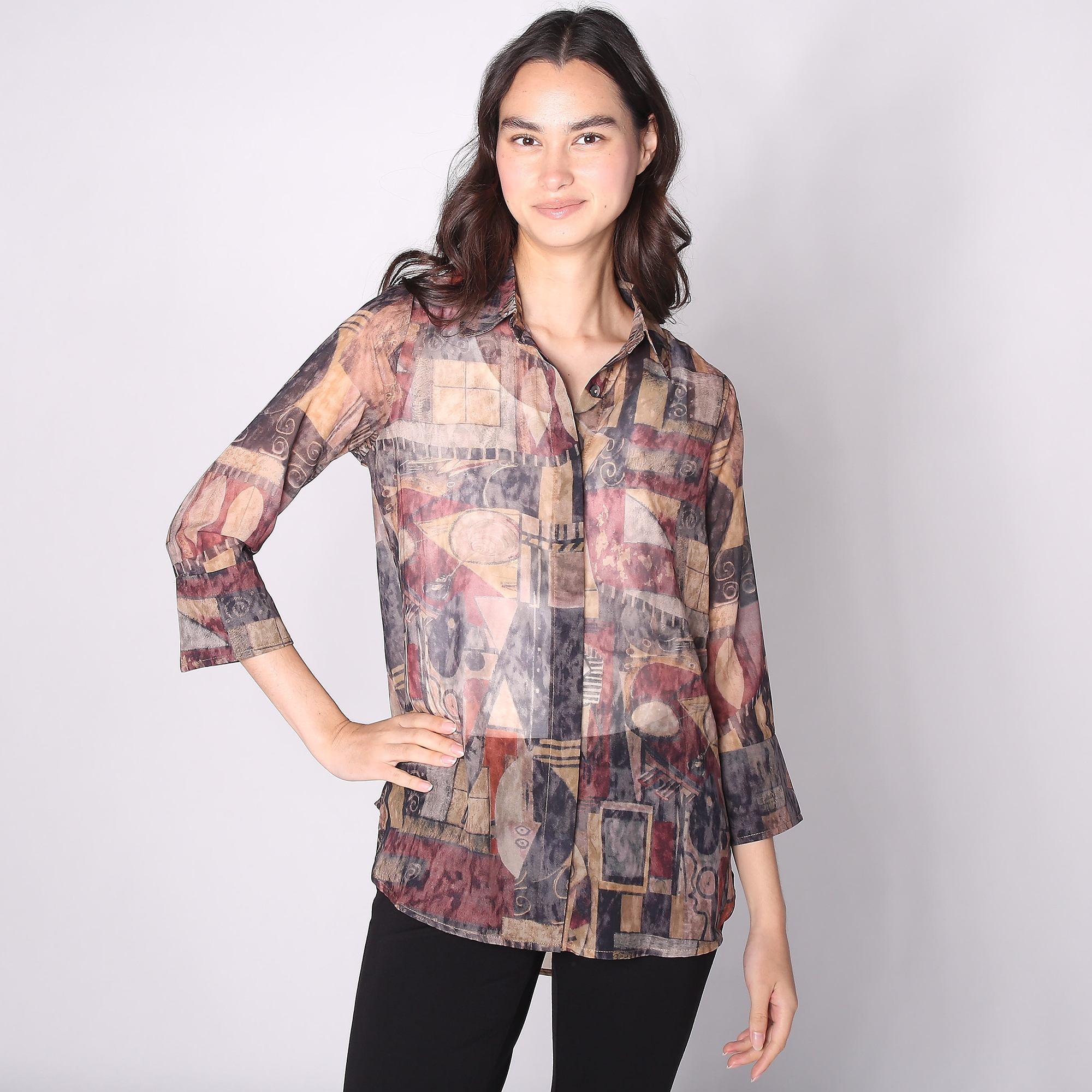 Red Coral Ruffle Sleeve Print Blouse - TSC.ca