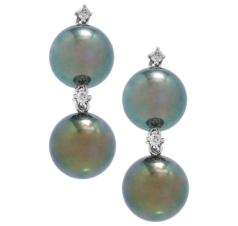 Imperial Pearls 14K White Gold 8-9mm Tahitian & Diamond Double Drop ...