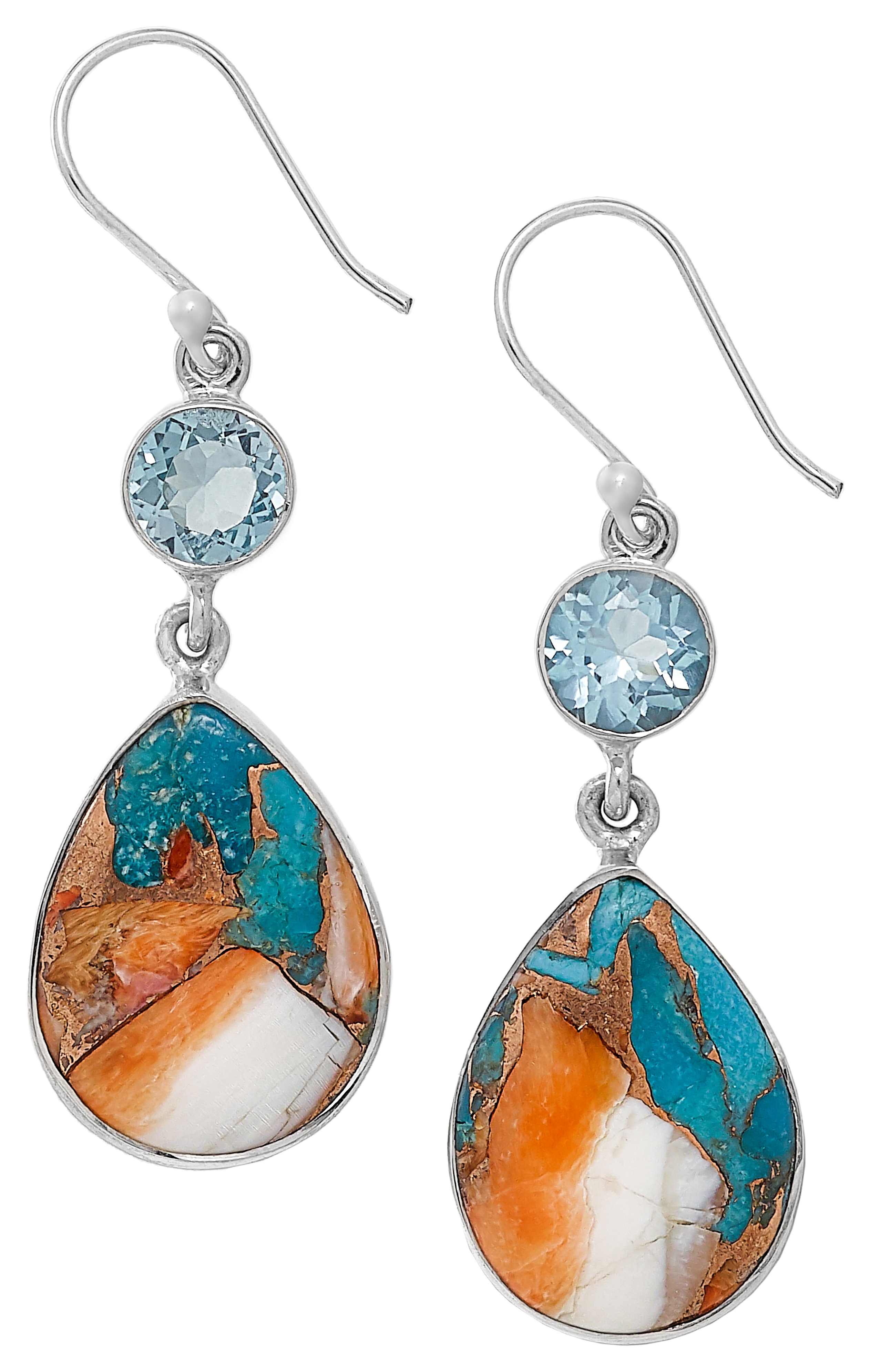 Himalayan Gems Sterling Silver Oyster Turquoise & Blue Topaz Earrings ...