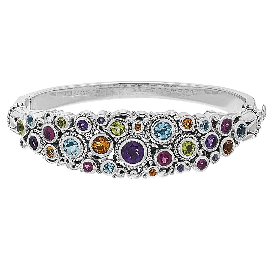 Samuel B Collection Sterling Silver Multi Gemstone Cluster Hinged ...