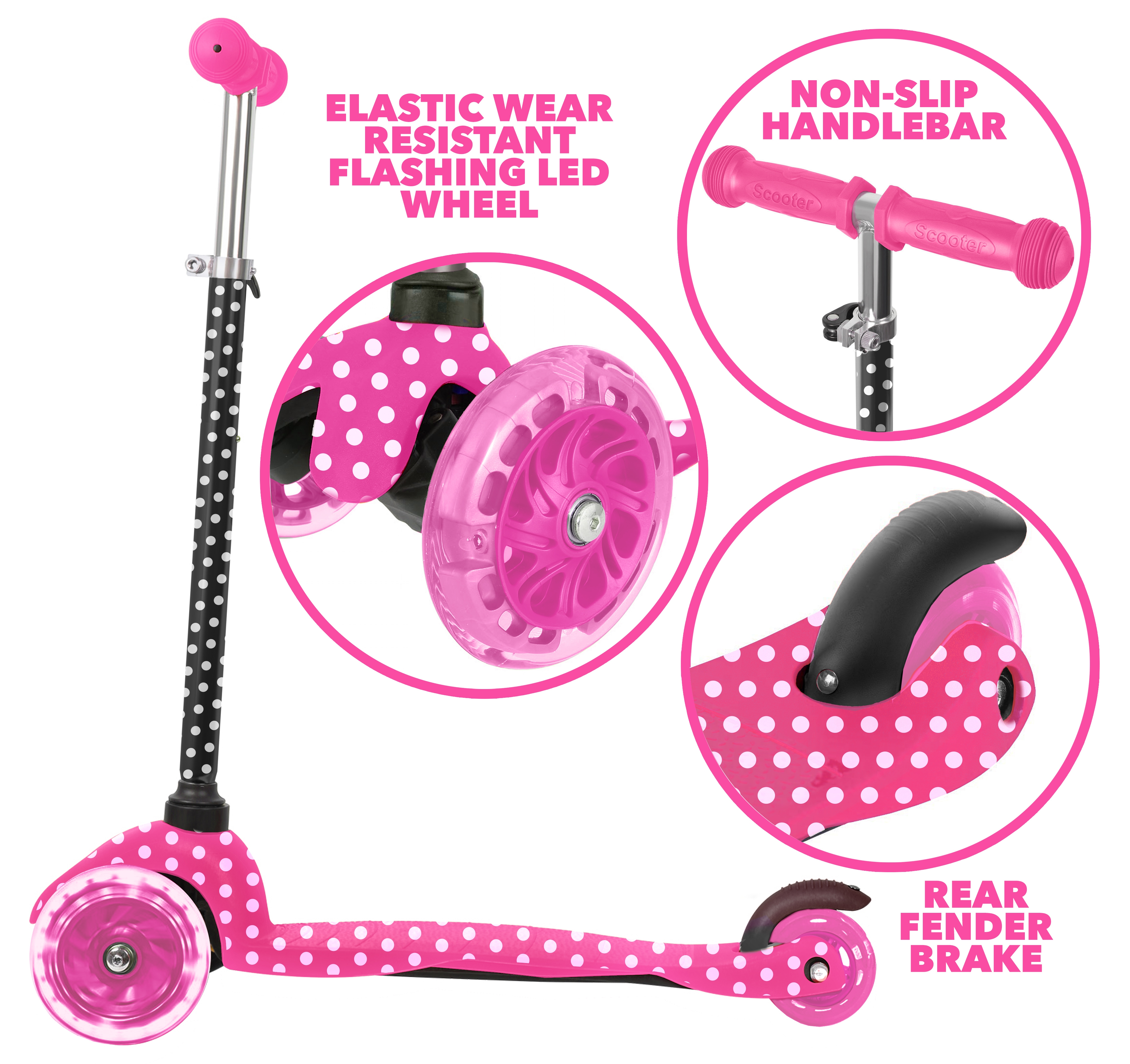 Rugged Racers Mini Three-Wheel Kids Scooter in Pink Polka Dot - TSC.ca