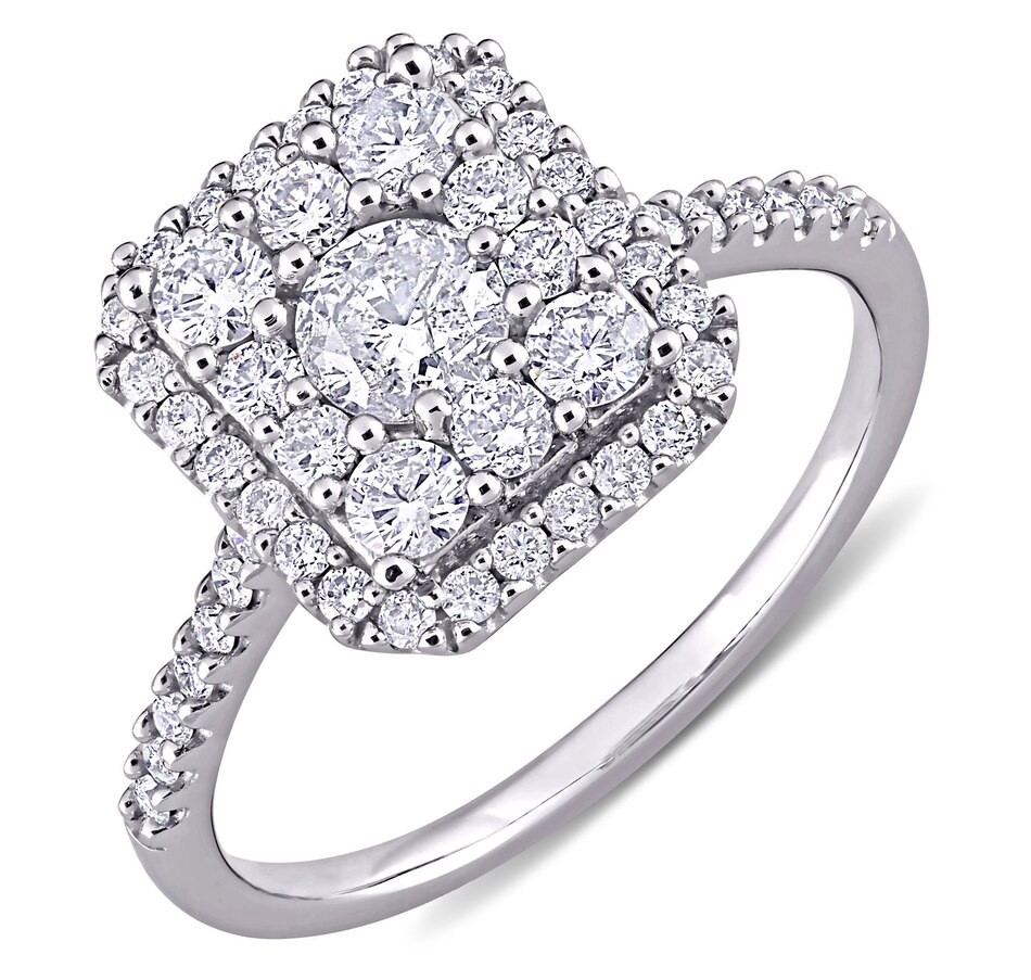 10K White Gold Square Diamond Halo Ring - TSC.ca