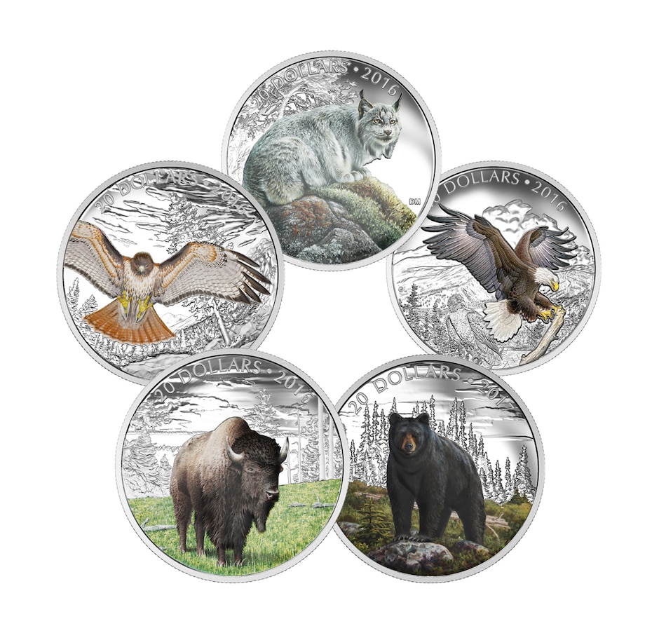 2016 $20 Majestic Animals II - Pure Silver 5-Coin Set and Display Case ...
