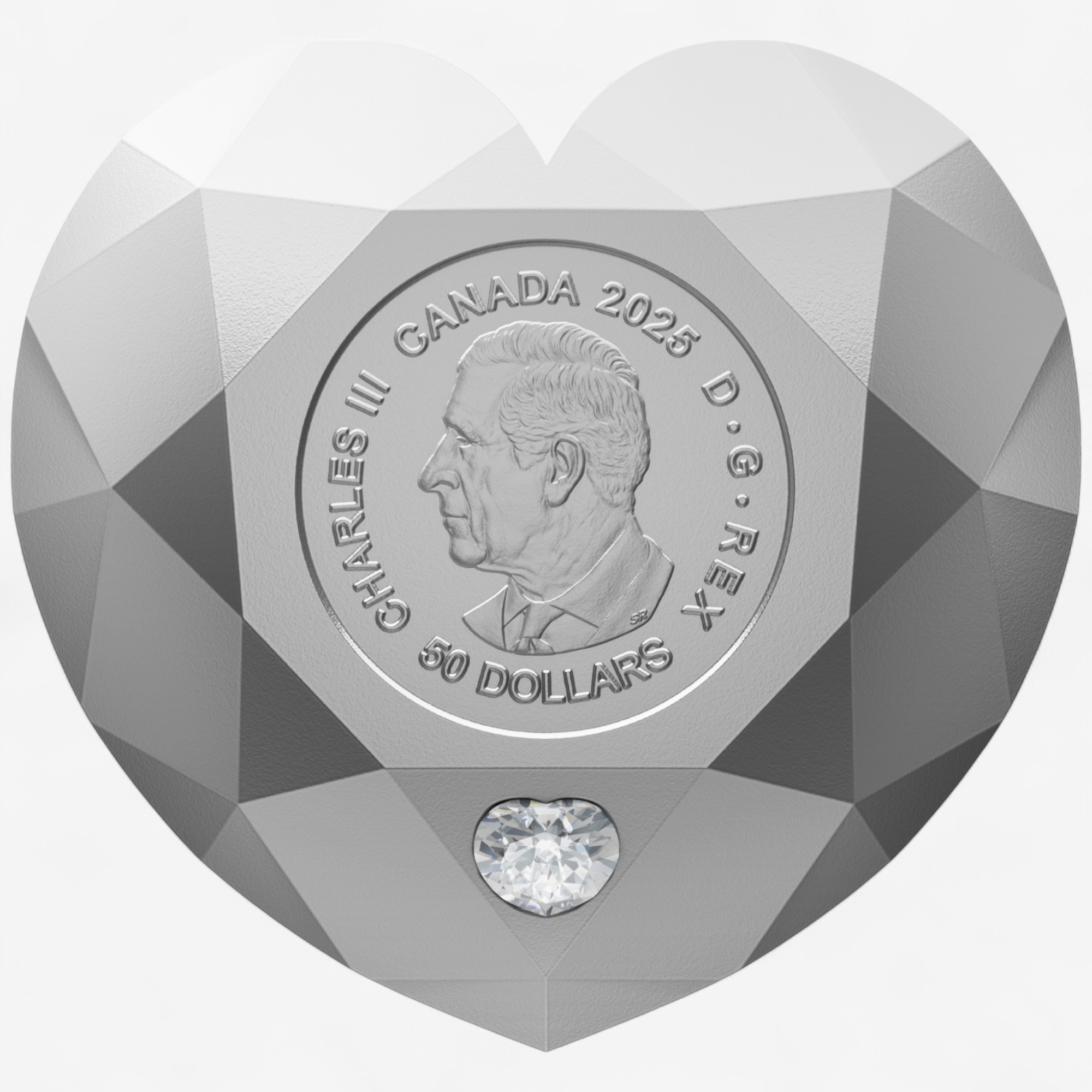 2025 $50 Heart-Shaped Fine Silver Coin with inset De Beers Heart-Shaped ...