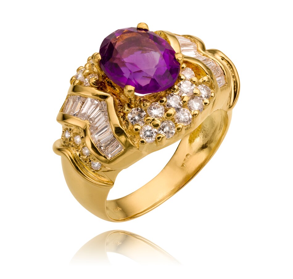 18KT Yellow Gold Amethyst and Diamond Dinner Ring - TSC.ca