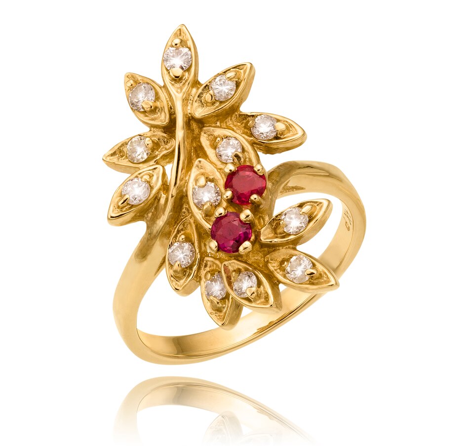 Estate Originals 14K Yellow Gold Floral Design Ruby And Diamond Ring ...