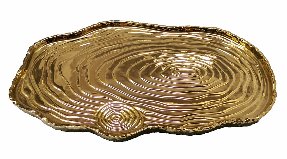 Elegance Gold Tree Bark Tray- 16" x 10" - TSC.ca