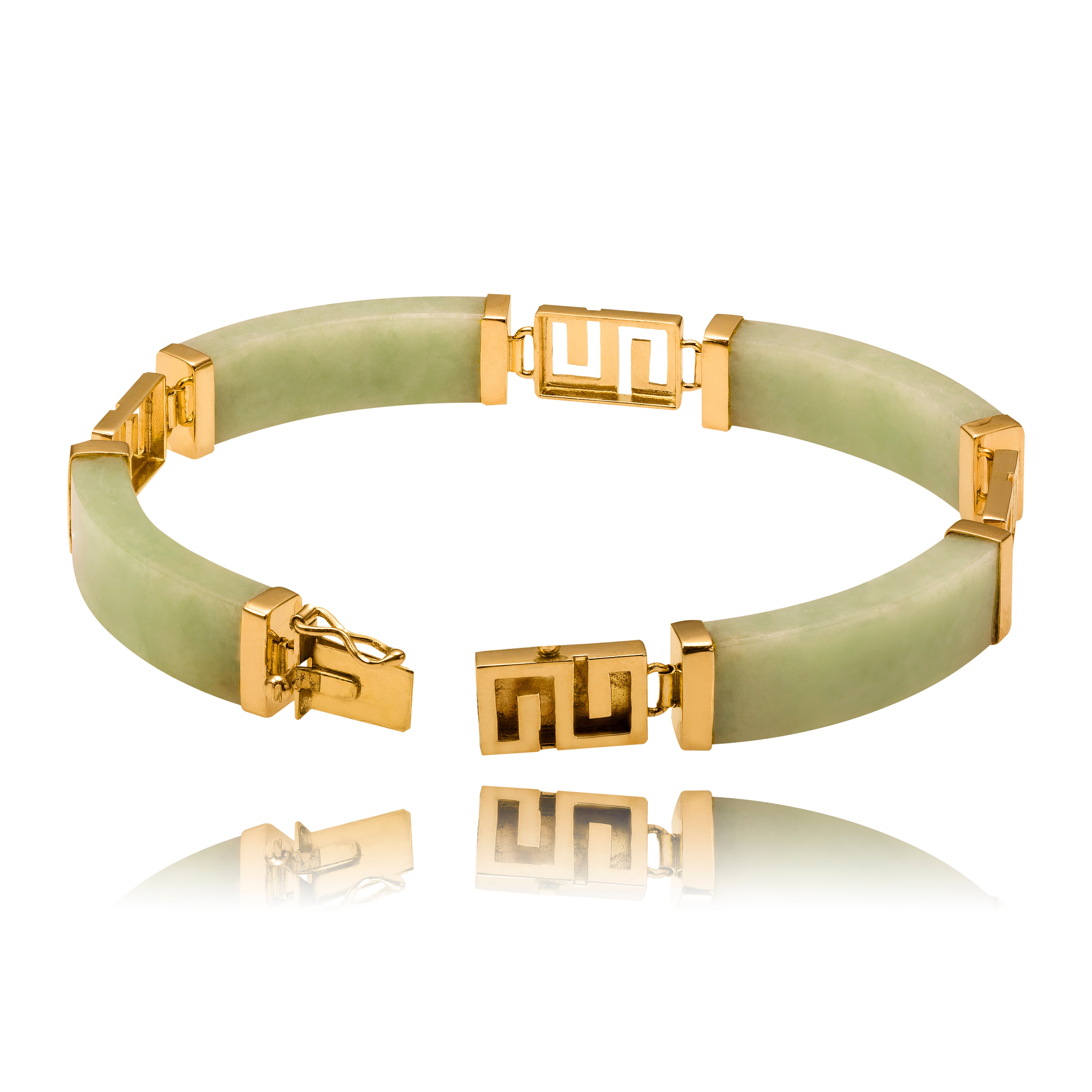 14K Yellow Gold Alternating Greek Fret Design and Jadeite Jade Bracelet ...