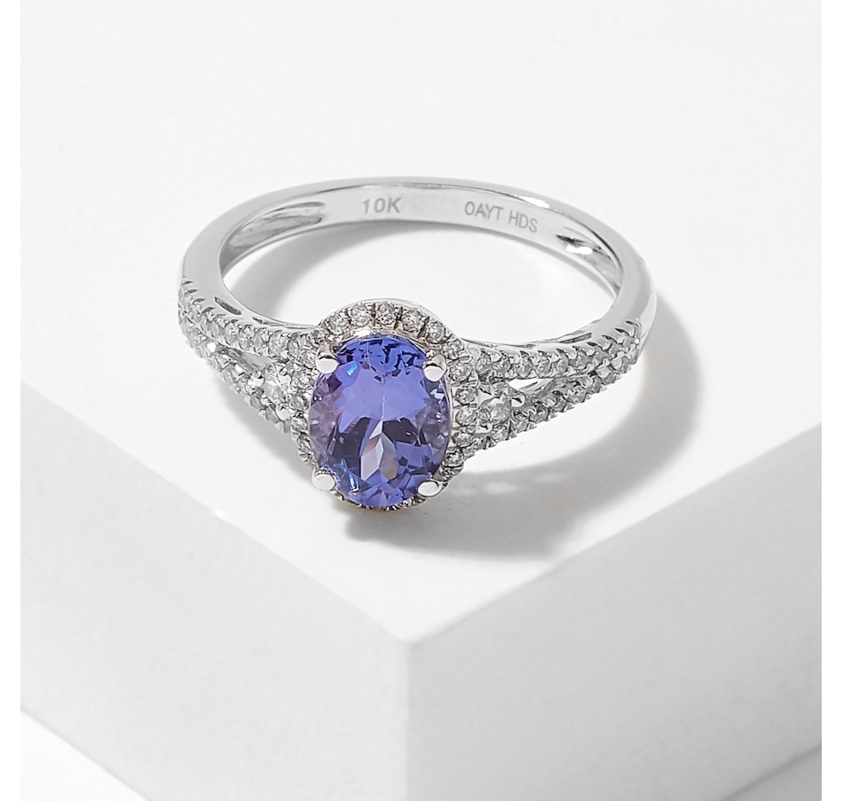 Gem Creations 10K White Gold Tanzanite & Diamond Halo Ring - TSC.ca