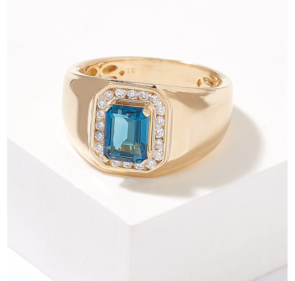 Gem Creations 10K Yellow Gold London Blue Topaz and Diamond Ring - TSC.ca