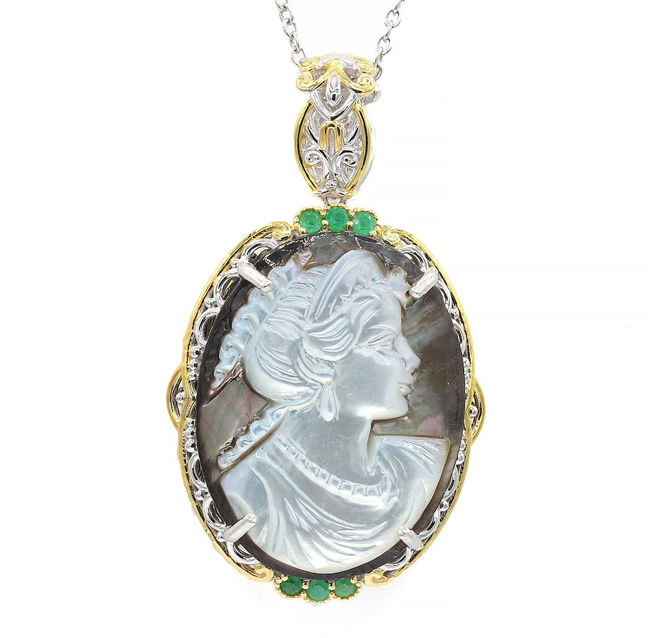 Gems En Vogue Palladium Silver Tahitian Mother of Pearl Pendant & Chain ...