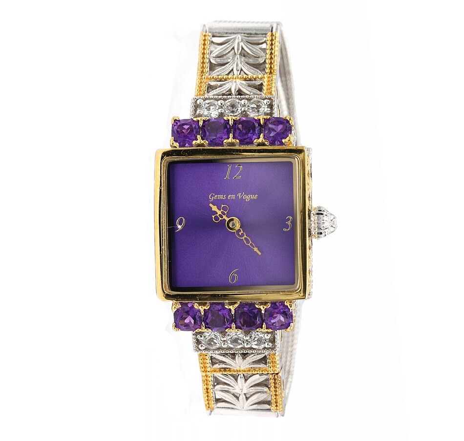 Gems En Vogue Palladium Silver African Amethyst & White Topaz Watch ...