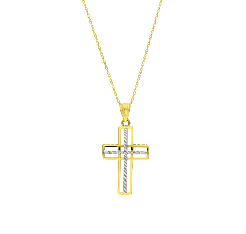 TruGold 10K Two-Tone Gold Open Cross Pendant with Chain - TSC.ca