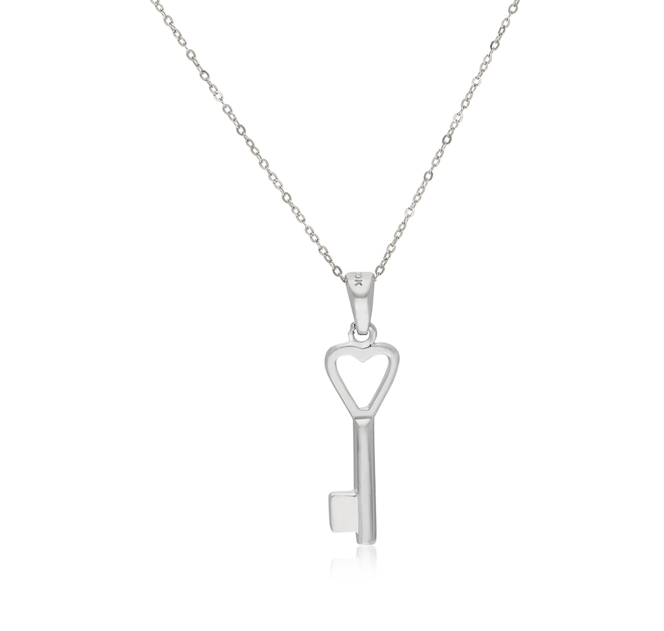 TruGold 10K White Gold Key Heart Charm Pendant with Chain - TSC.ca