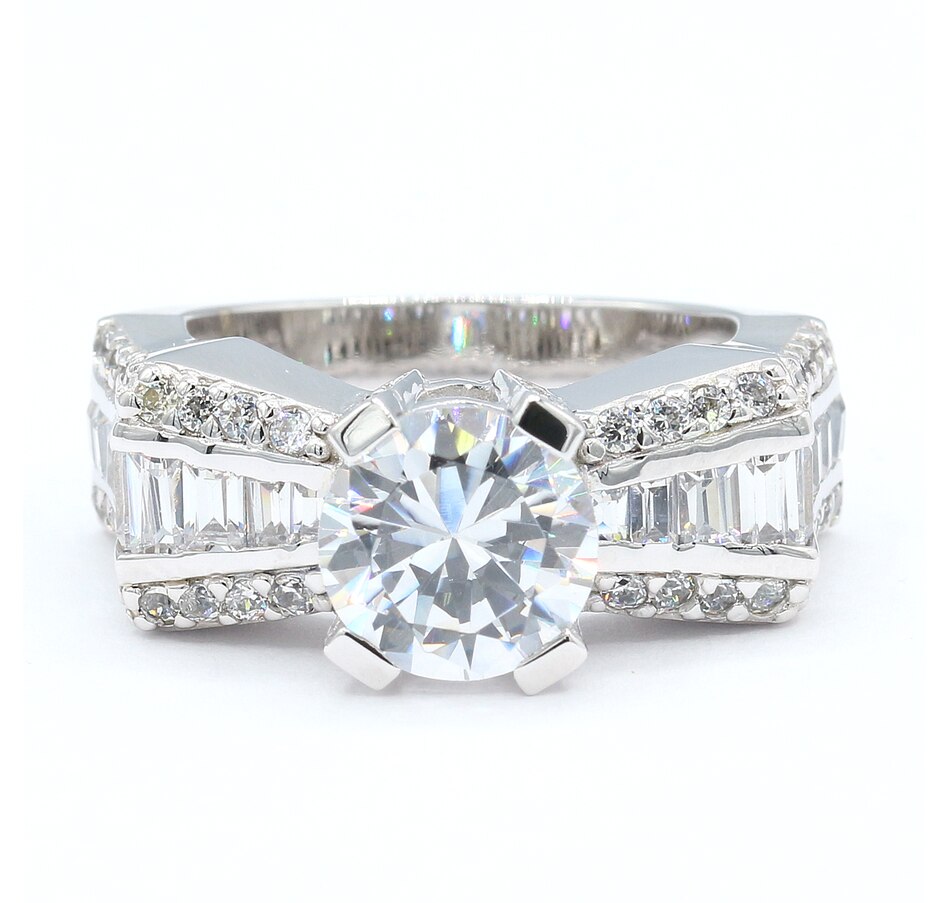 Diamonelle Sterling Silver Round And Baguette Diamonelle Solitaire Ring ...