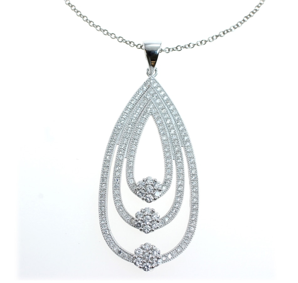 Diamonelle Sterling Silver Triple Pear Shape Diamonelle Drop Pendant ...
