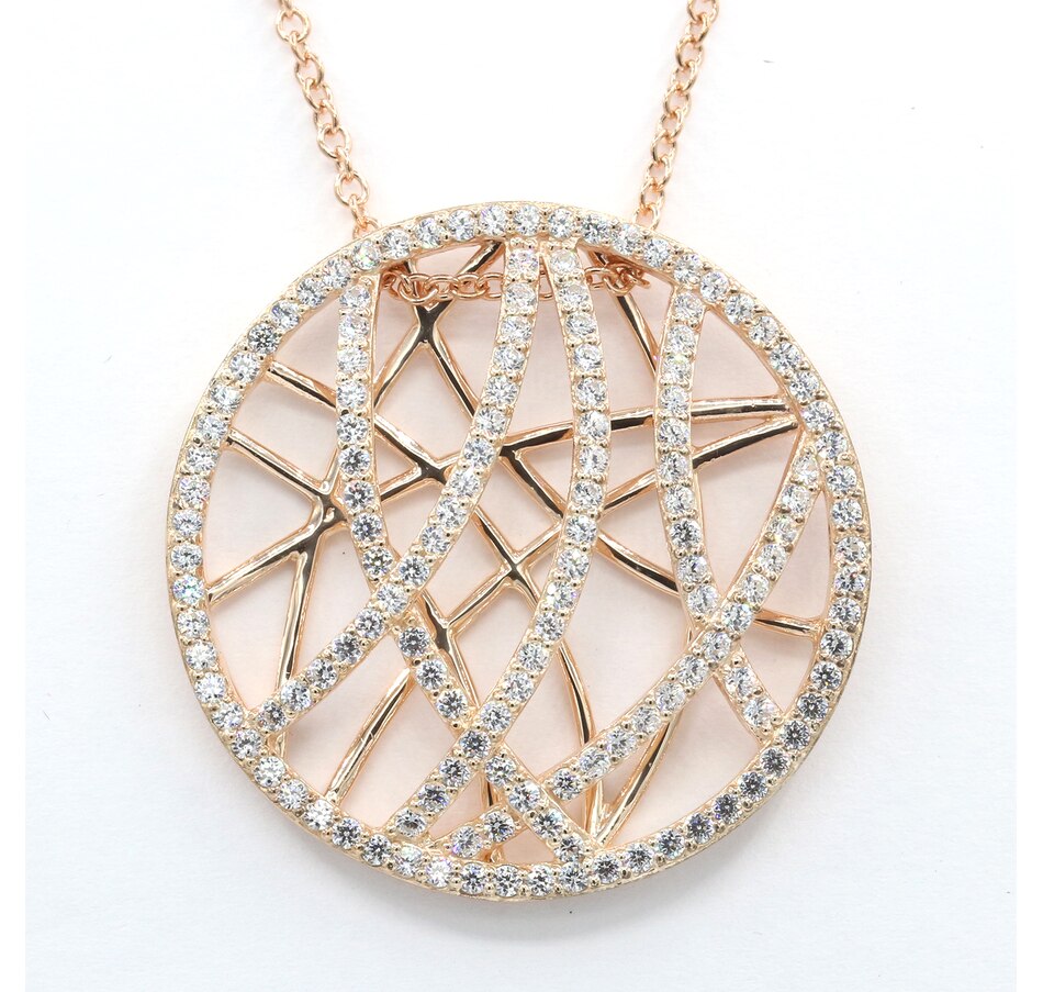 Diamonelle Sterling Silver Fancy Diamonelle Round Shape Pendant with ...