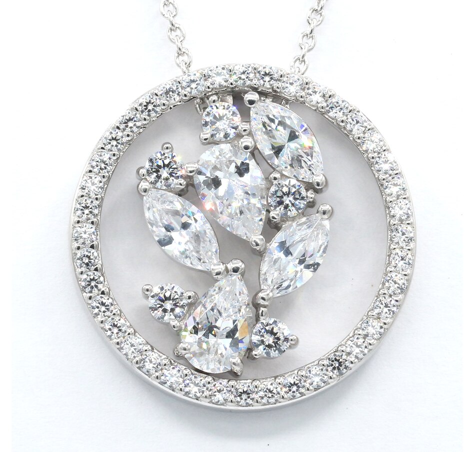 Diamonelle Sterling Silver Multi Shape Diamonelle Round Pendant with ...