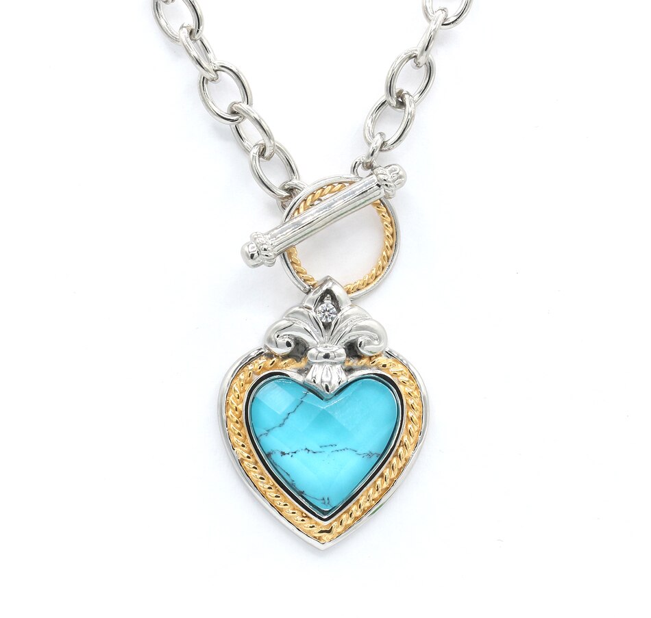 Diamonelle Stainless Steel Diamonelle And Turquoise Pendant with Chain ...