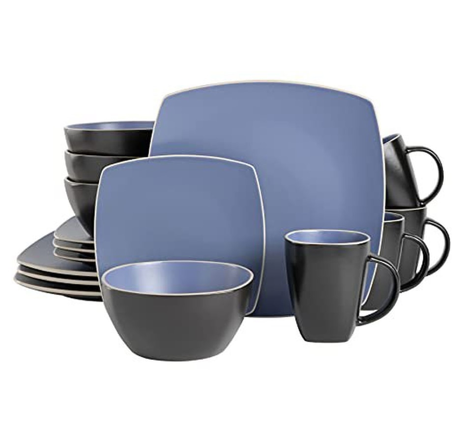 Soho Lounge 16-Piece Dinnerware Set (matte blue/black, square, two-tone ...