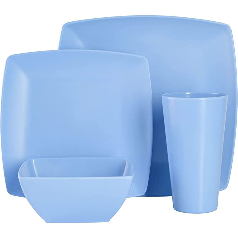 Gibson Home Grayson 16-Piece Dinnerware (Blue, Square, Matte, Solid ...