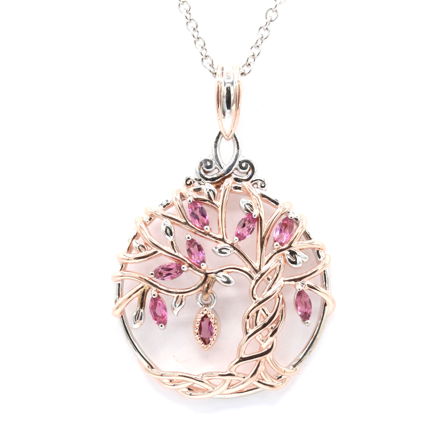 Gems En Vogue Palladium Silver Pink Tourmaline Tree of Life Pendant ...