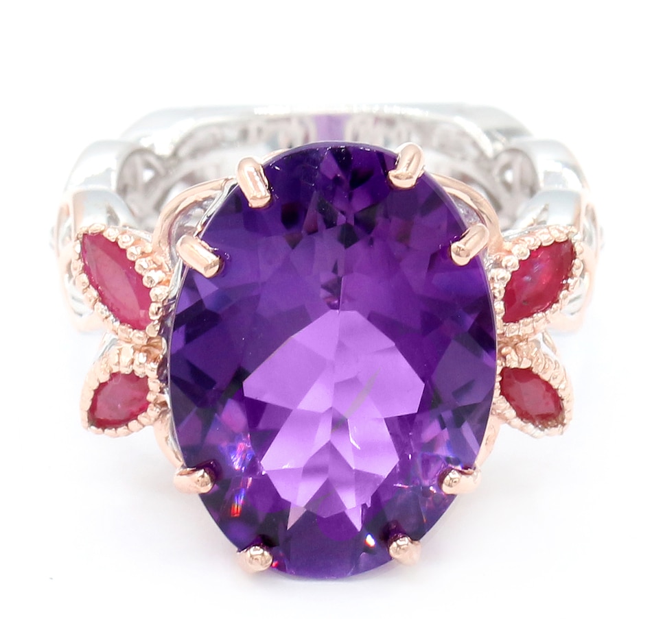 Gems en Vogue Palladium Silver Nambian Amethyst and Ruby Ring - TSC.ca