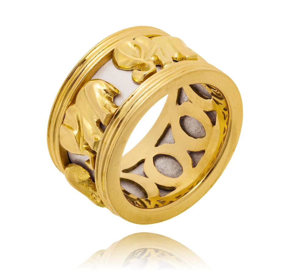18K Yellow Gold High Polished Elephant Band Style Ring with Rhodium ...