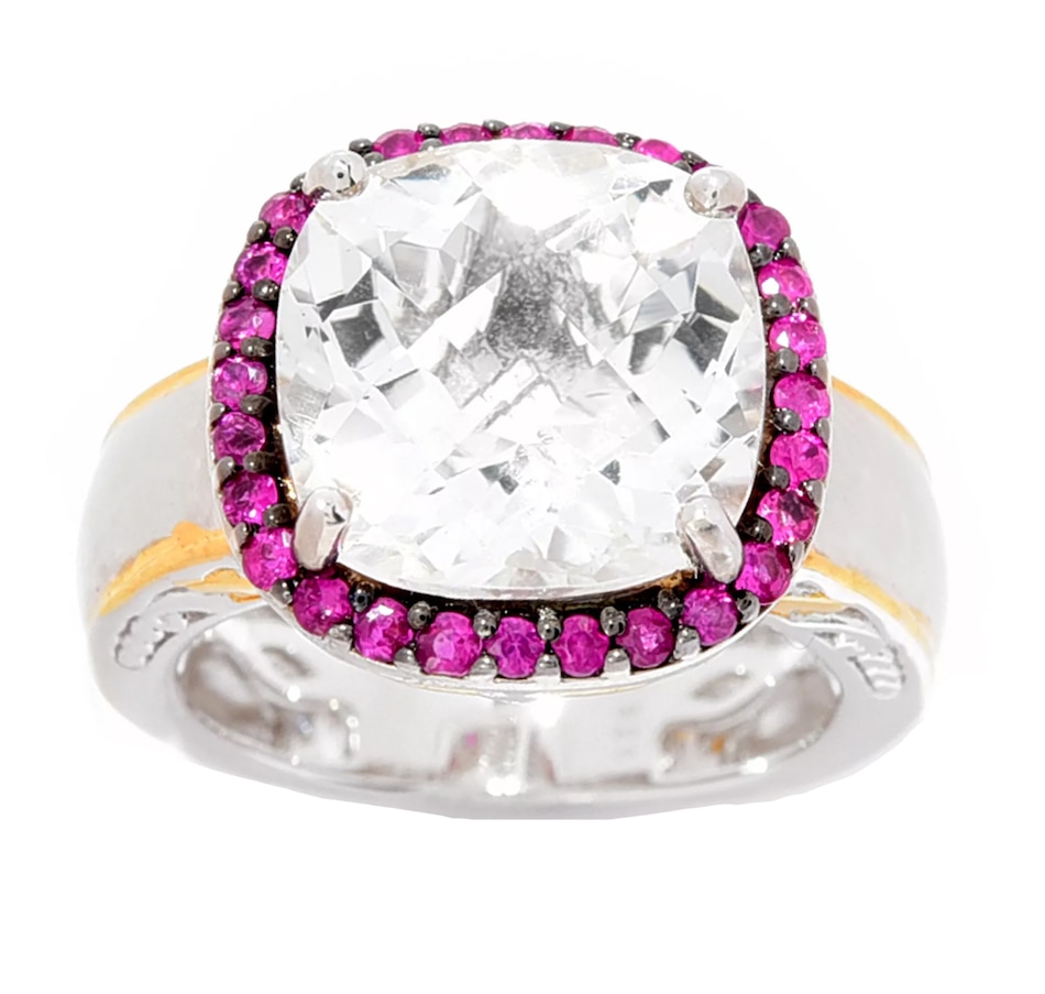 Gems En Vogue Palladium Silver Gemstone & White Quartz Halo Ring - TSC.ca