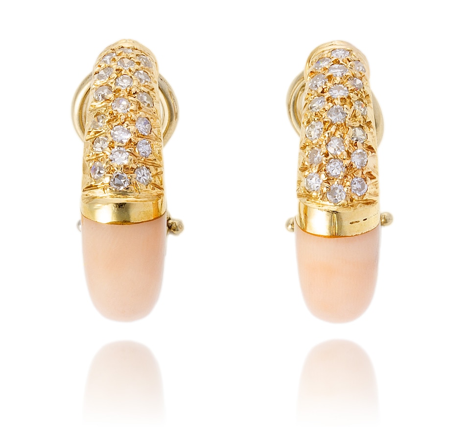 Estate Originals 18K Yellow Gold Coral and Diamond French Back Earrings ...