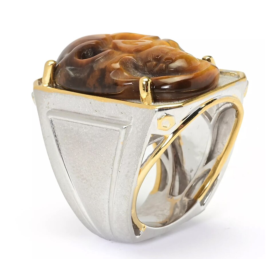 Gems En Vogue Palladium Silver Tiger Eye Skull Carved Men's Ring - TSC.ca