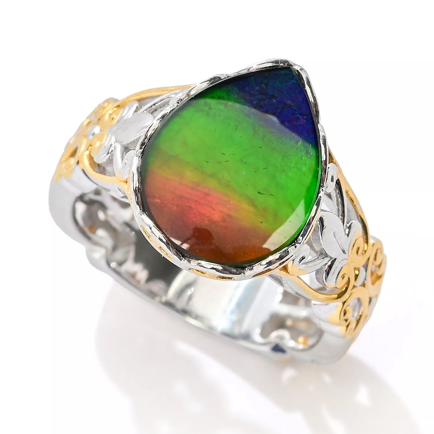 Gems En Vogue Palladium Silver Ammolite Ring - TSC.ca